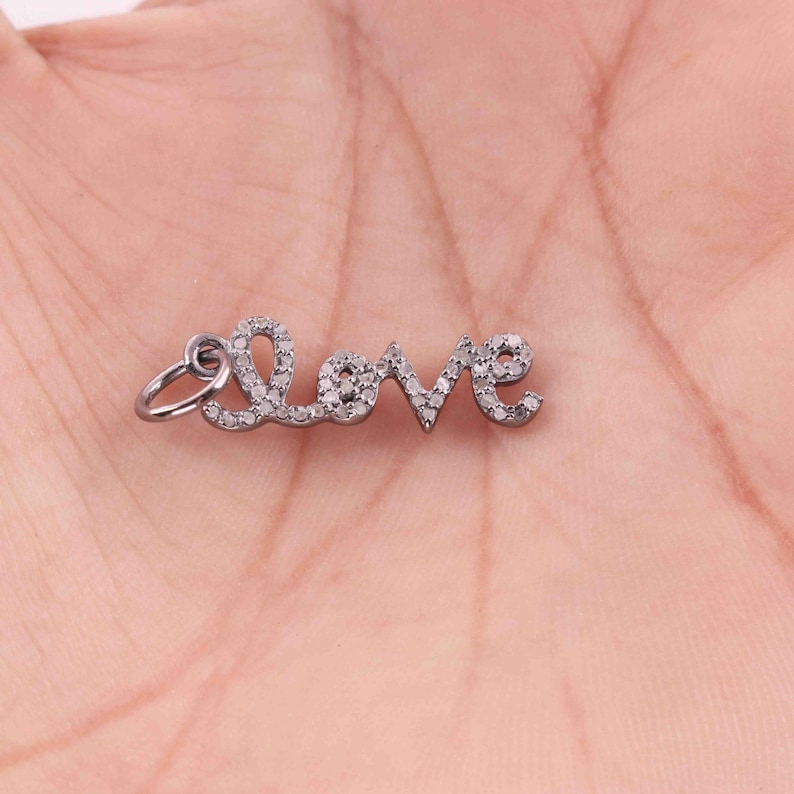 Sterling Silver Pave Diamond Love Word Charm Minimalist Pendant ...