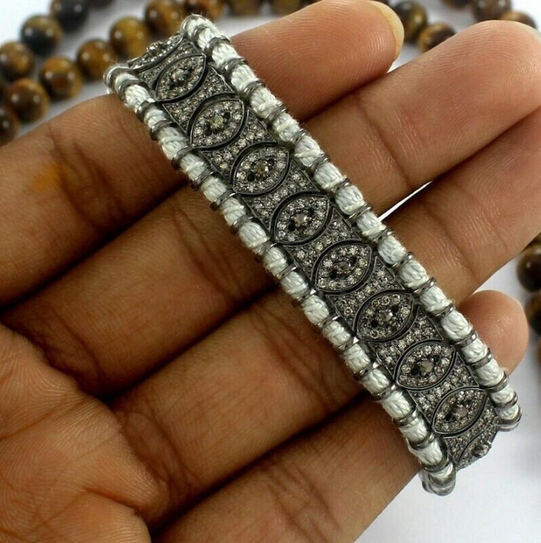 Pave Diamond Thread Bracelet Macrame Bracelet 925 Silver Statement ...