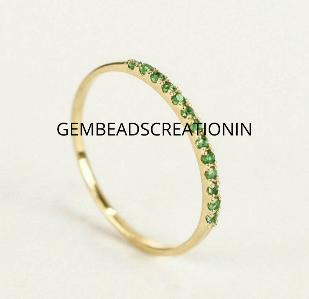 14k Solid Gold Tsavorite Ring Half Eternity Ring Stacking - Etsy