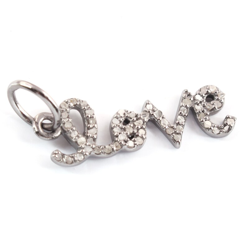 Sterling Silver Pave Diamond Love Word Charm Minimalist Pendant ...