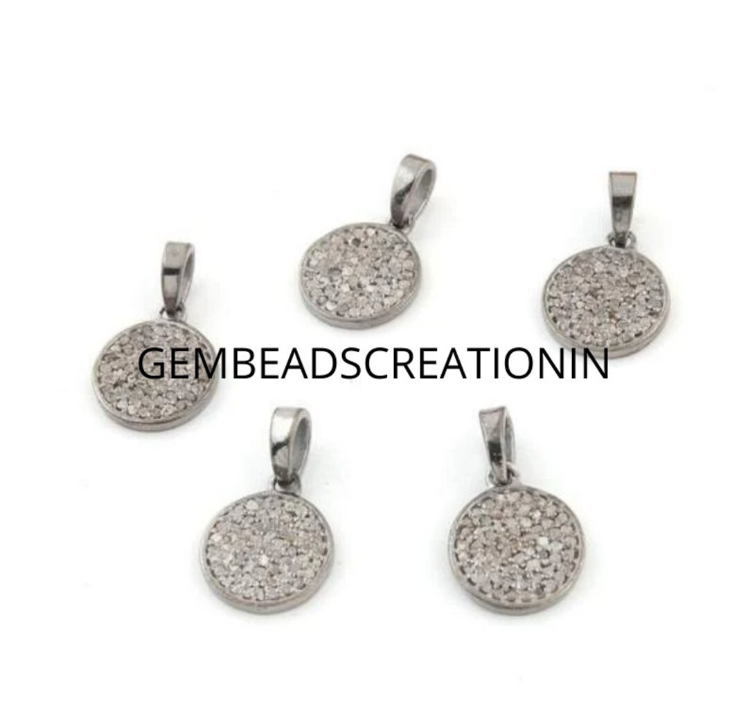 Pave Diamond Disc Pendant: Sterling Silver Round Charm (14x12mm) - Etsy