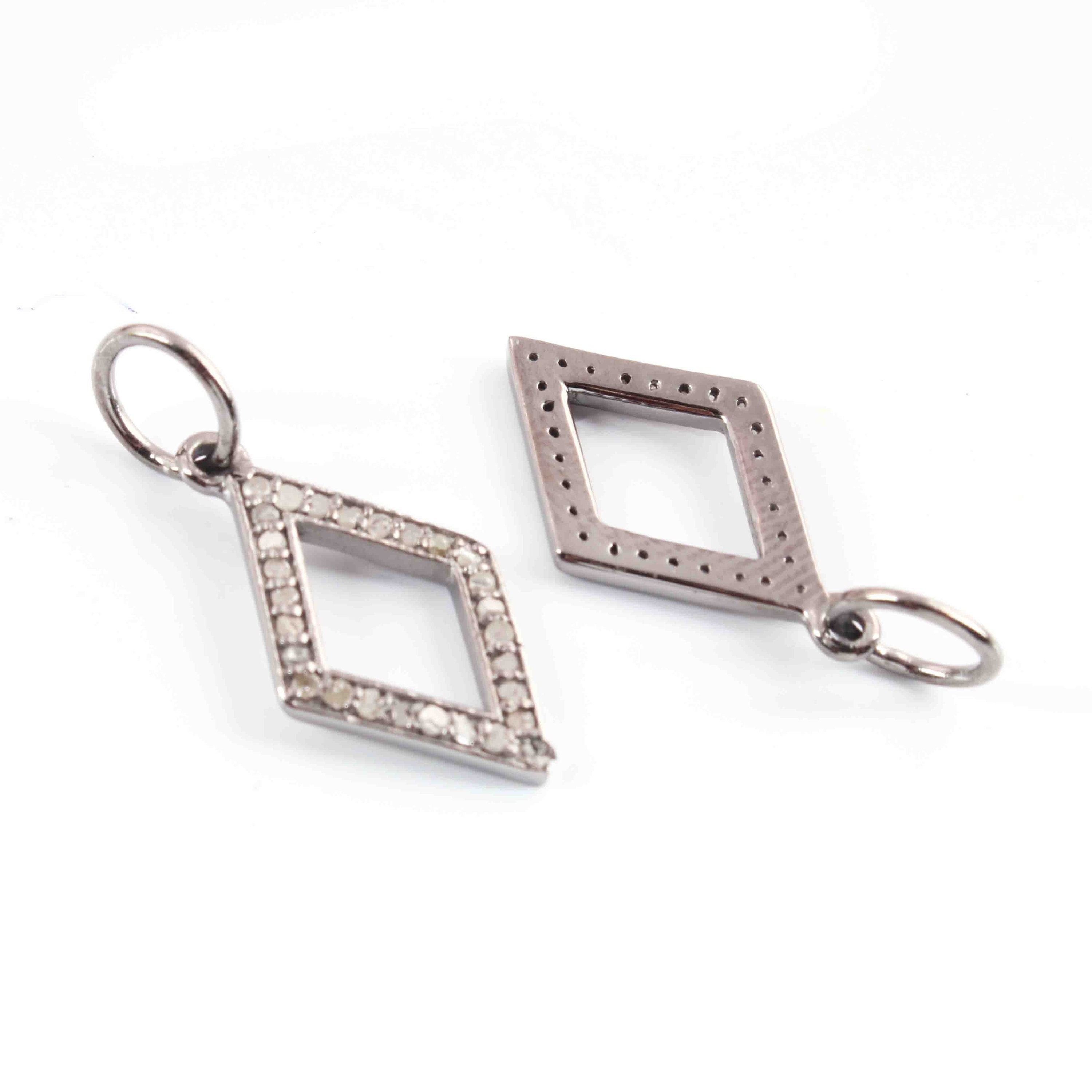 Pave Diamond Rhombus Shape Pendant/sterling Silver/20x11mm - Etsy