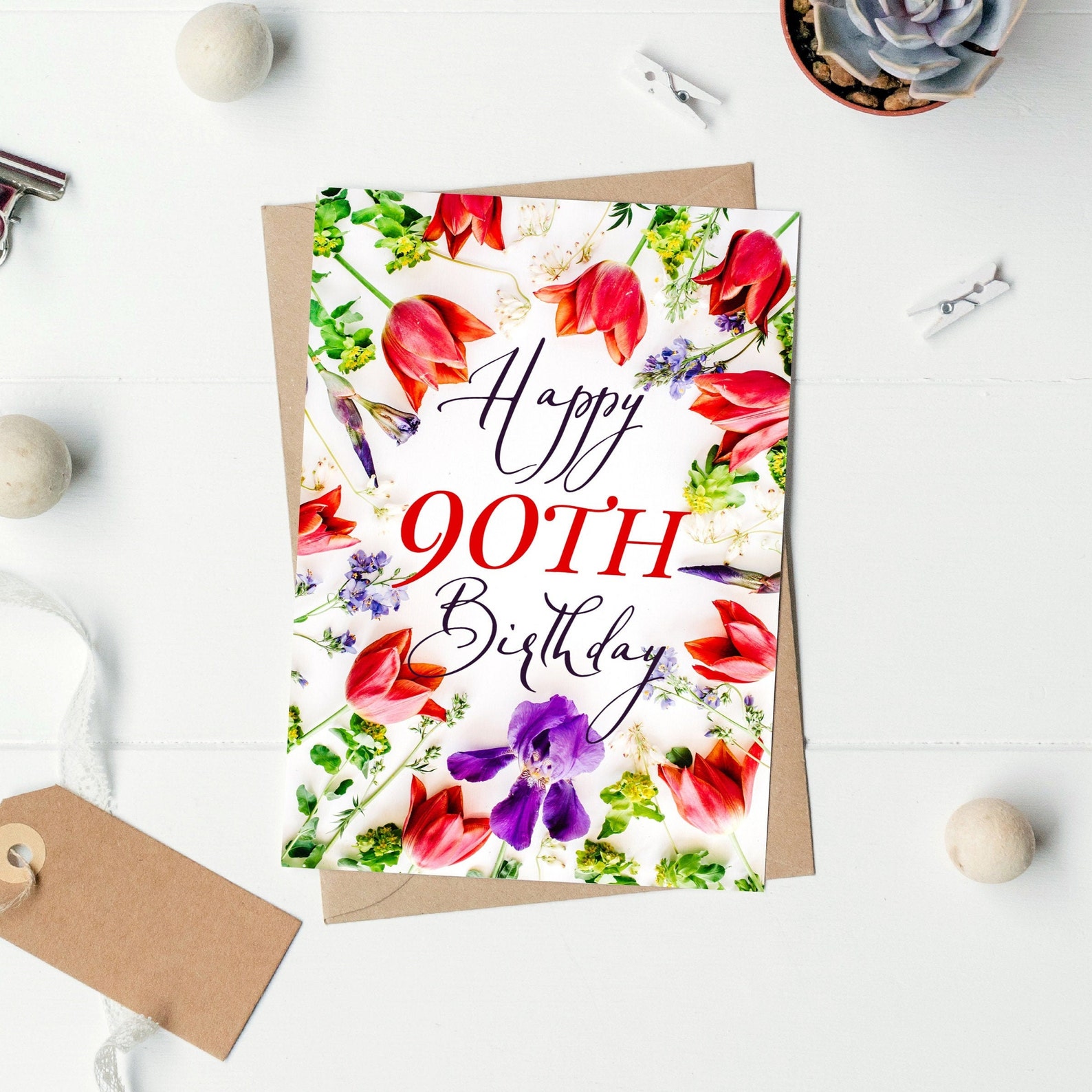 90th Birthday Card Printable 90th Birthday Card Happy 90th | Etsy