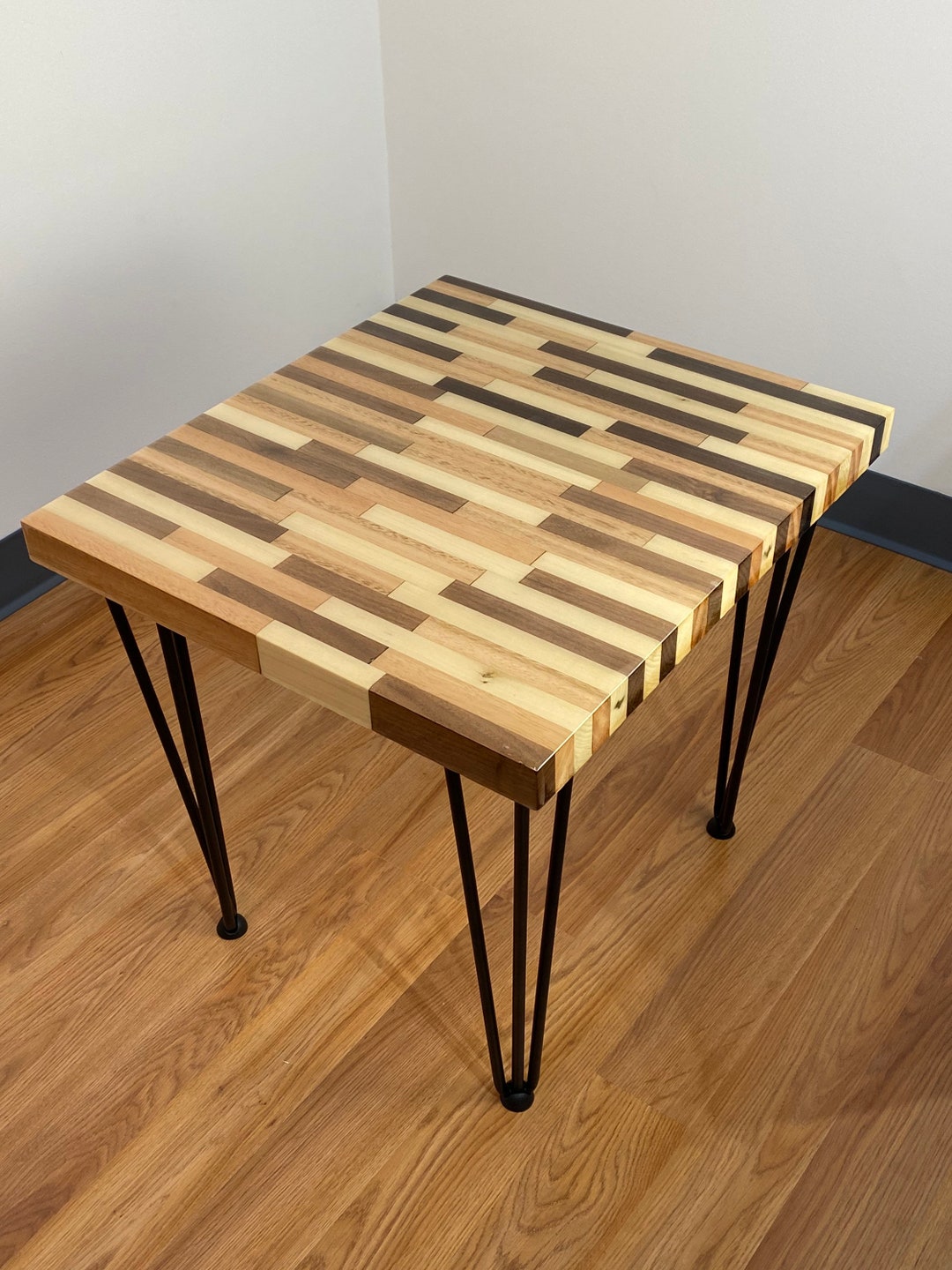 Red Oak Butcher Block End Table, Epoxy Resin Finish, Hairpin Legs - Etsy