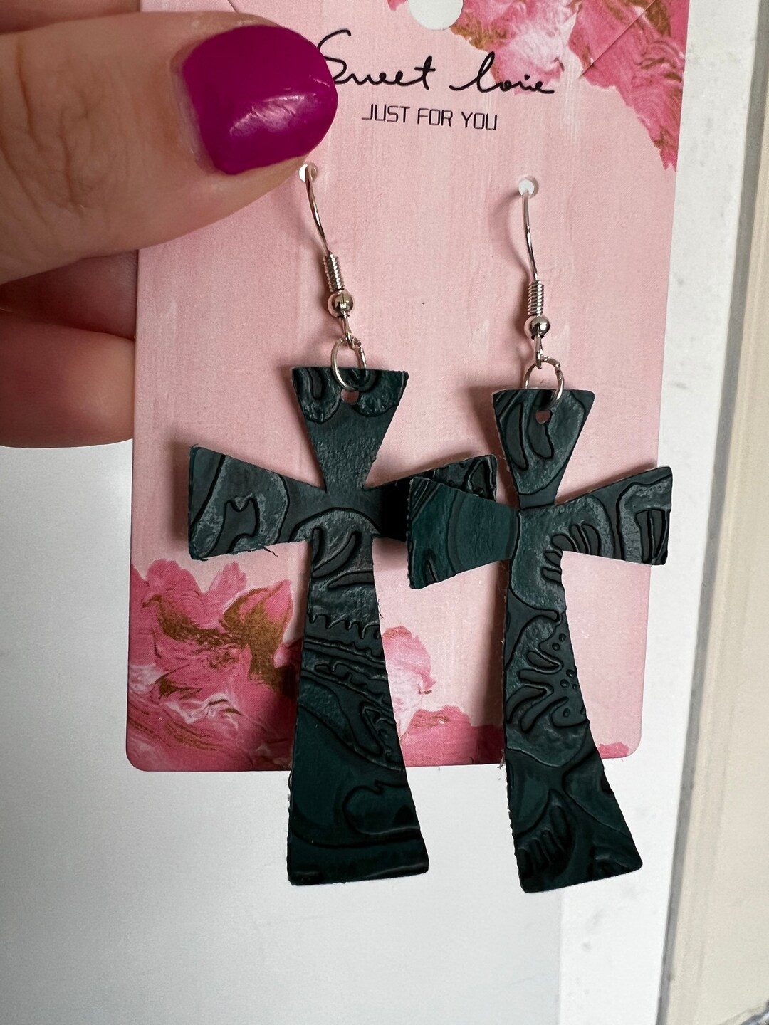 Embossed Cross Earrings, Cross Earrings, Dangle Earrings, Multiple ...