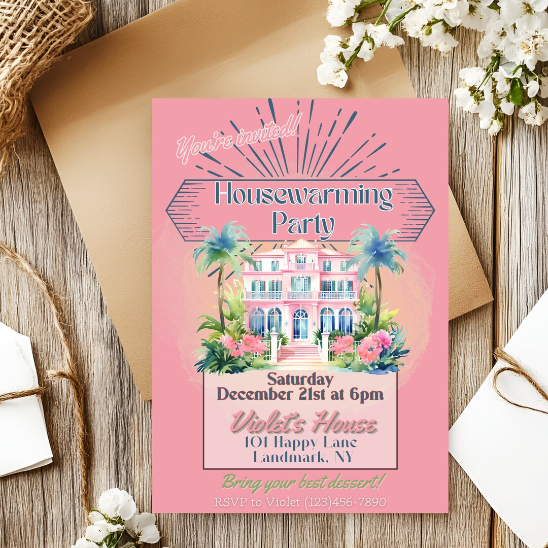 Pink House Housewarming Invitation Template Digital Download ...