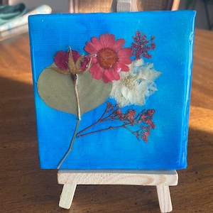 Mini Flower Canvas Art Hand Painted Art Mixed Media Pressed Flowers ...