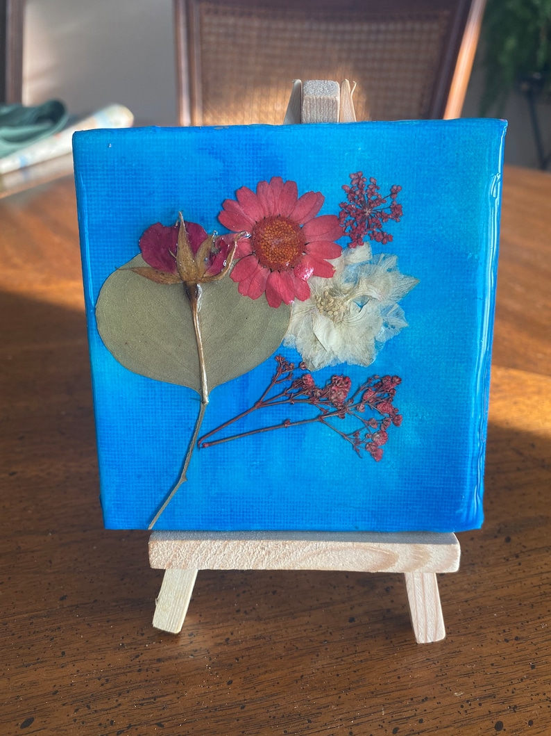 Mini Flower Canvas Art Hand Painted Art Mixed Media Pressed Flowers ...