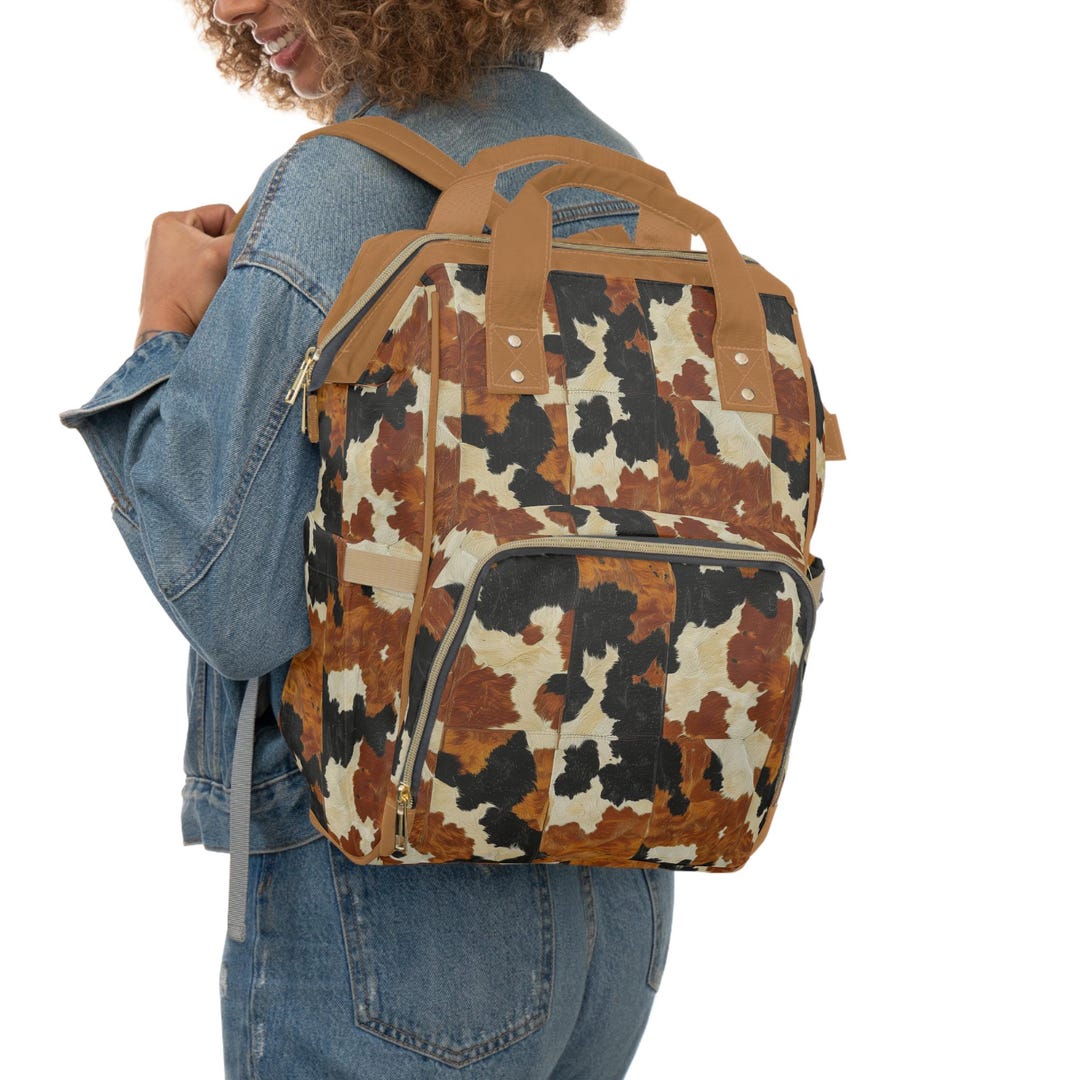 Brown and Black Cow Fur Print Diaper Bag Multicolor Cow Print Diaper ...