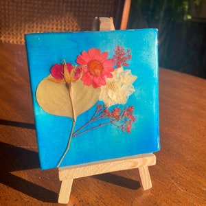 Mini Flower Canvas Art Hand Painted Art Mixed Media Pressed Flowers ...