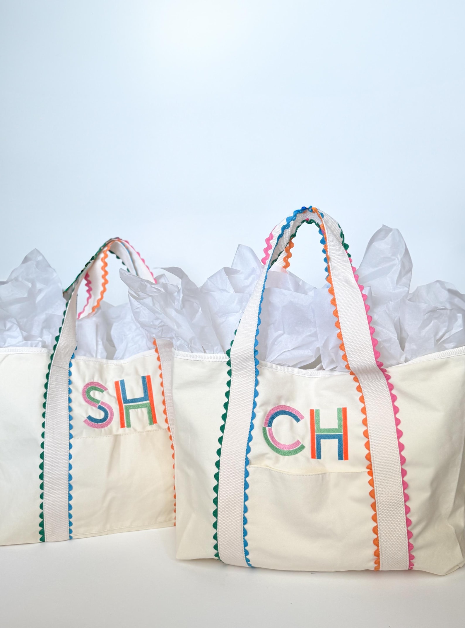 RIC RAC Tote Bag Monogram Colorful Embroidered - Etsy