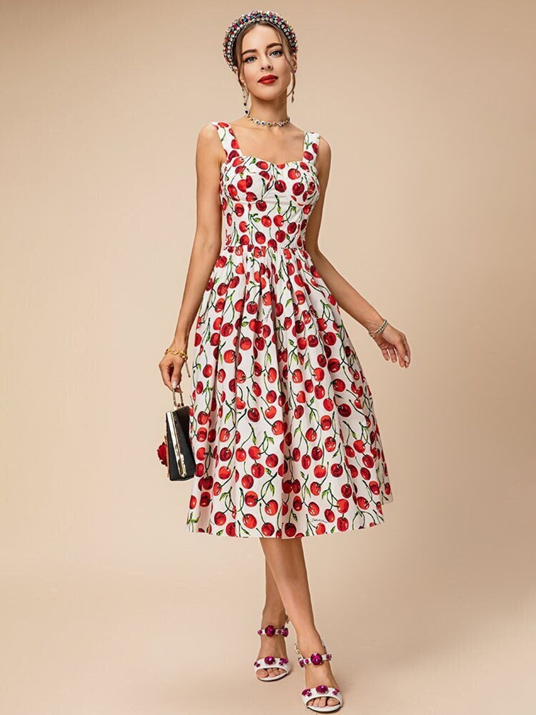 Fashion Designer Elastic Waist Vestido Women's Pure Cotton Suspender ...