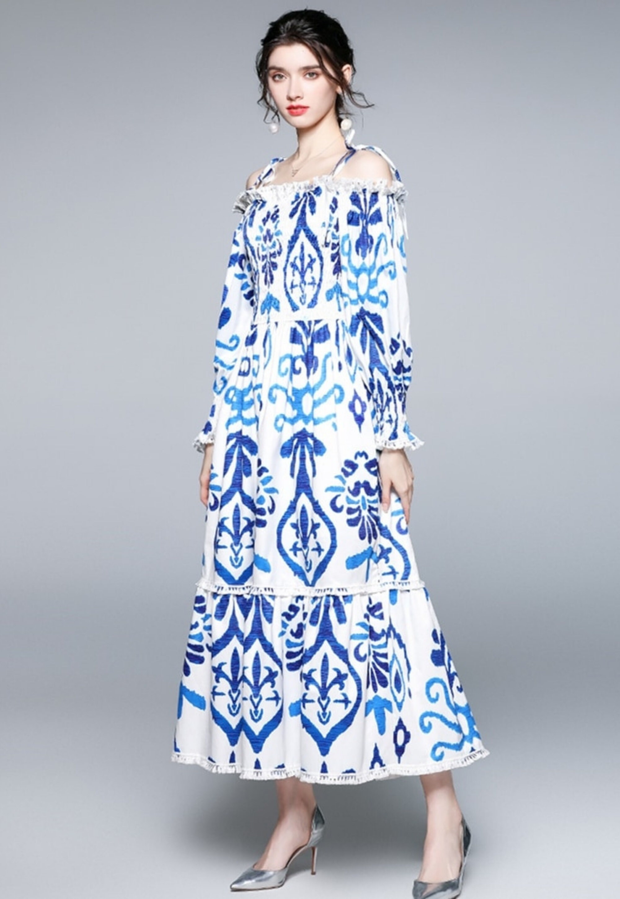 Fashion Runway Print Spring Dress for Women Slash Neck Long - Etsy