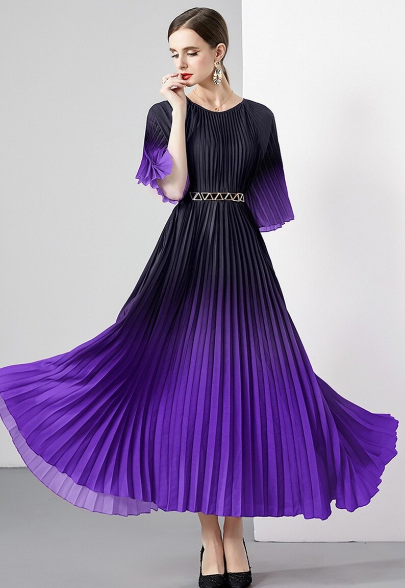 Women Long Elegant Pleated Vestido High Quality New Cocktail Party Robe ...