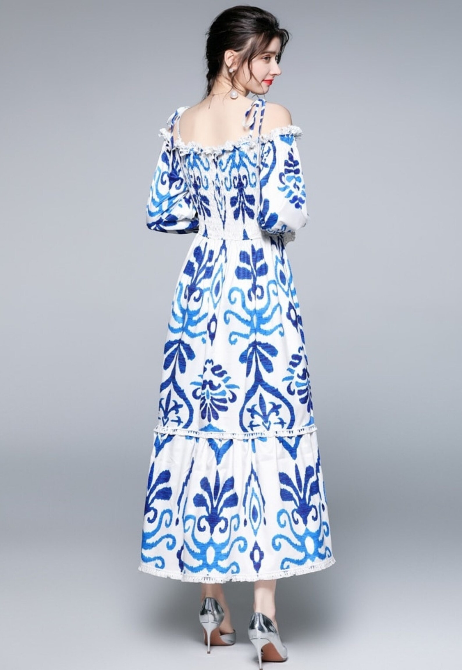 Fashion Runway Print Spring Dress for Women Slash Neck Long - Etsy