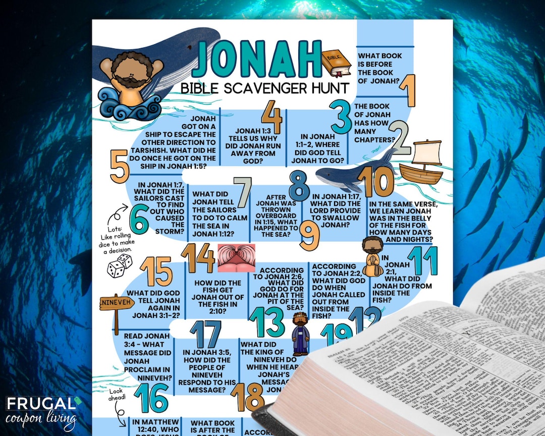 Jonah Bible Scavenger Hunt, Old Testament Bible Trivia Printable, Book ...