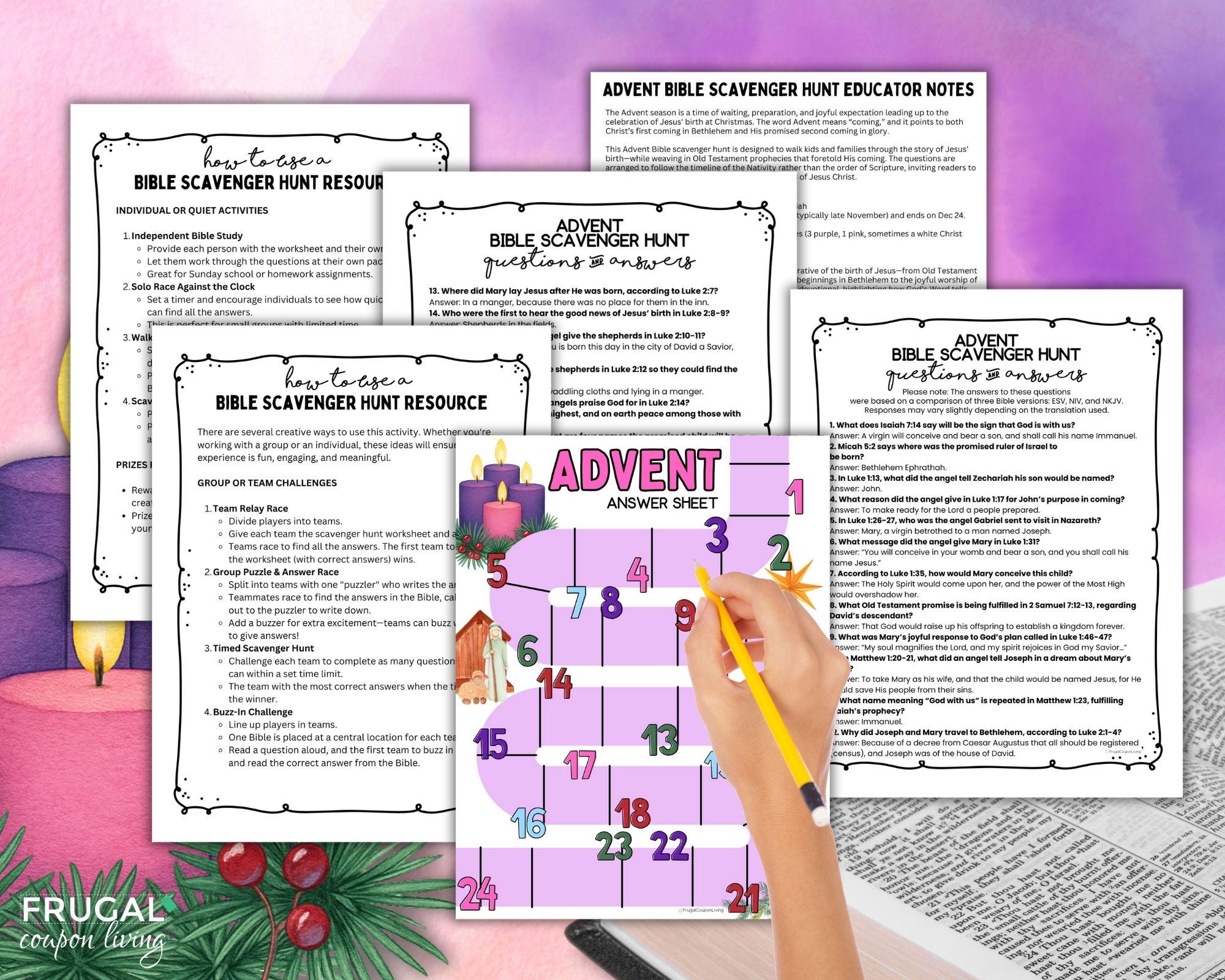 Advent Calendar Bible Scavenger Hunt Printable, Nativity Bible ...