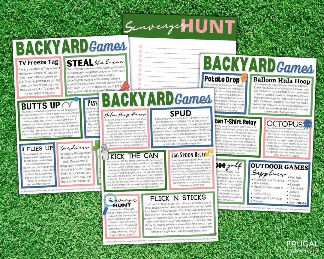 Fun Outdoor Games Printable | 18 Backyard Games for Kids, Teens ...