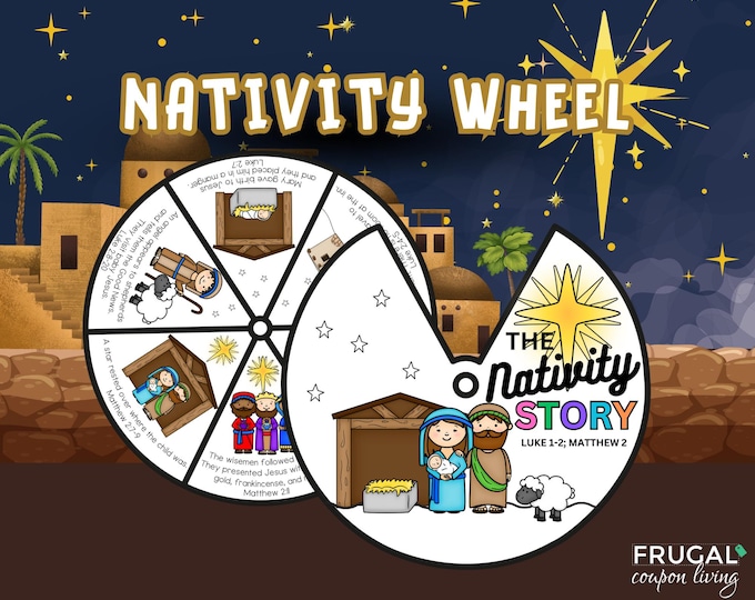 Birth of Jesus Coloring Wheel, Printable Nativity Christmas Activity ...