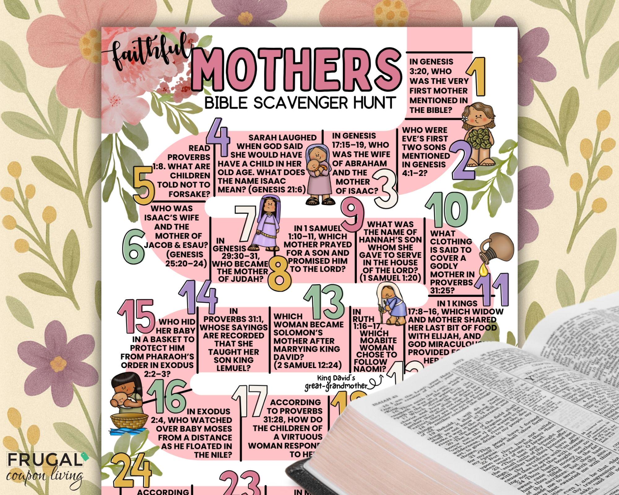Moms of the Bible Scavenger Hunt, Godly Women of Faith Game Sheet ...