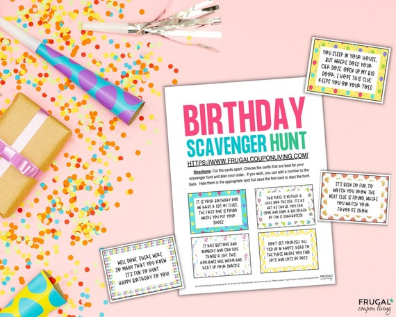 Birthday Scavenger Hunt for Kids Printable | 20 Rhyming Riddles ...