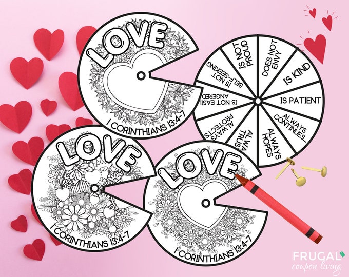 Love is Patient, Printable Bible Coloring Wheel, Valentines Day Sunday ...