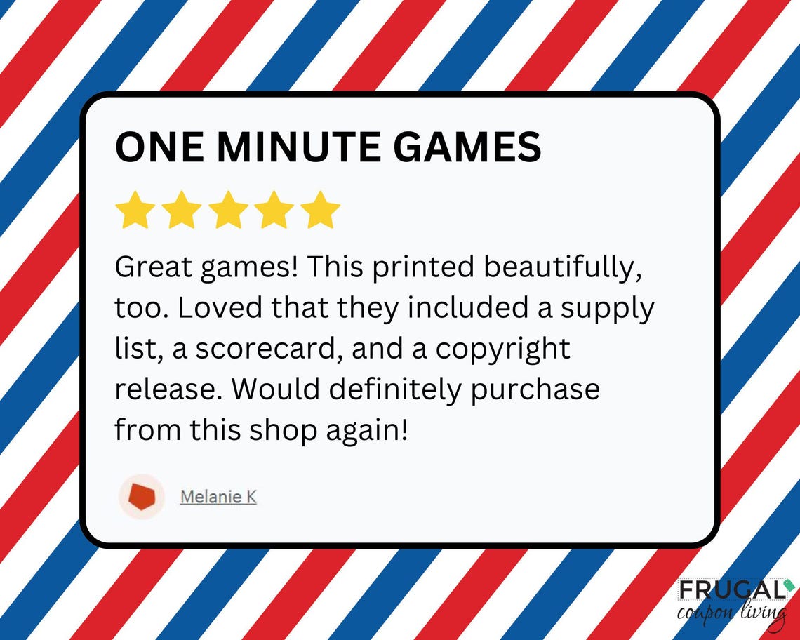 Best One Minute Games Printable, 60-second Games Party Activity Kids ...