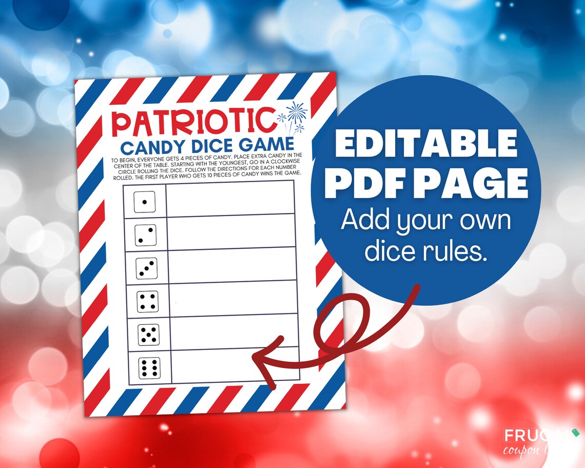 Patriotic Candy Dice Game for 4th of July, Memorial Day and Labor Day ...