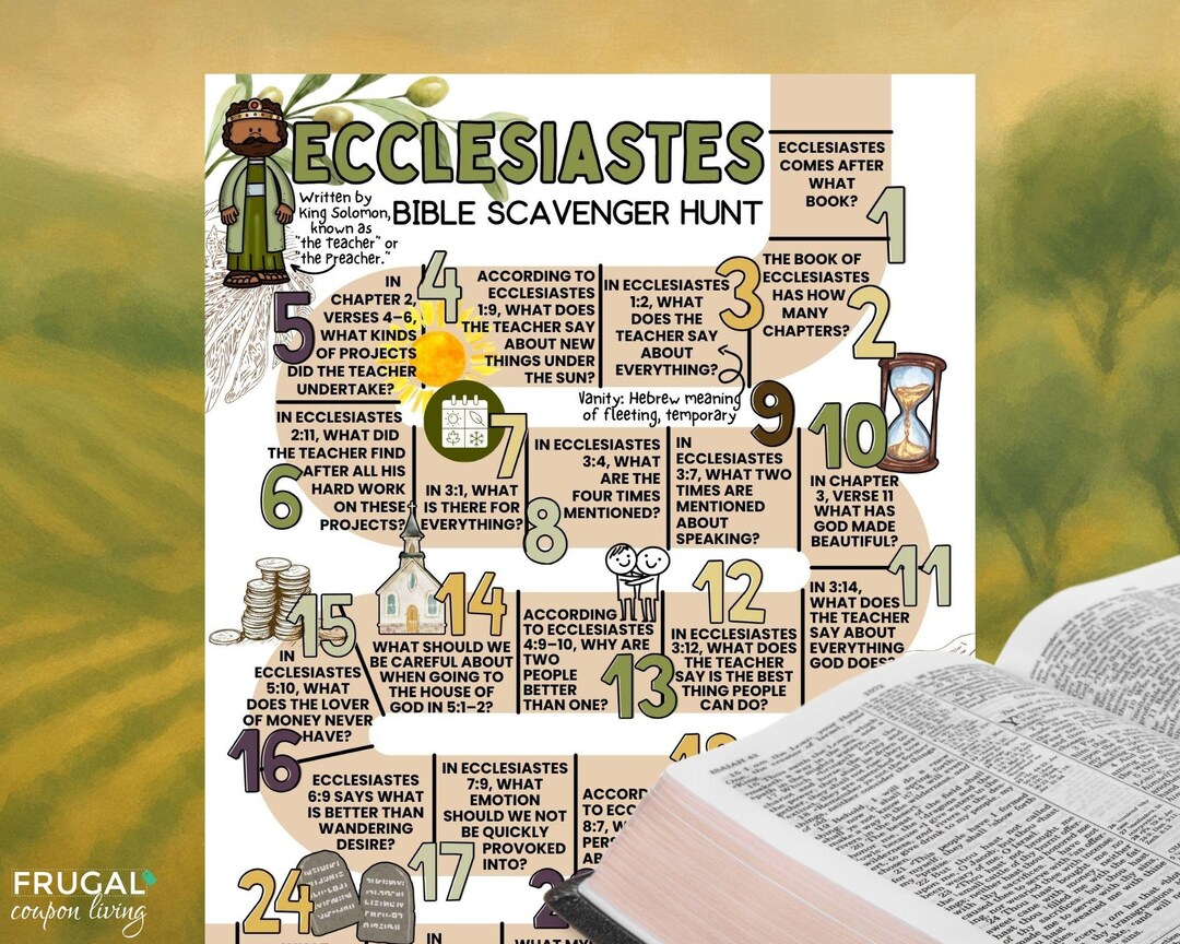 Ecclesiastes Bible Scavenger Hunt, Book of Wisdom & Life Lessons, Old ...