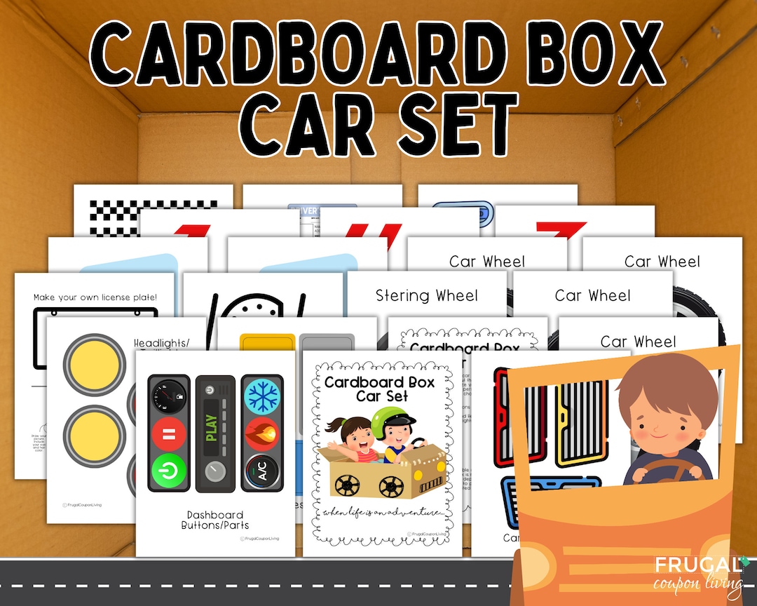 Printable Cardboard Box Car Set, Kids' Box Craft Activity 22-page PDF ...