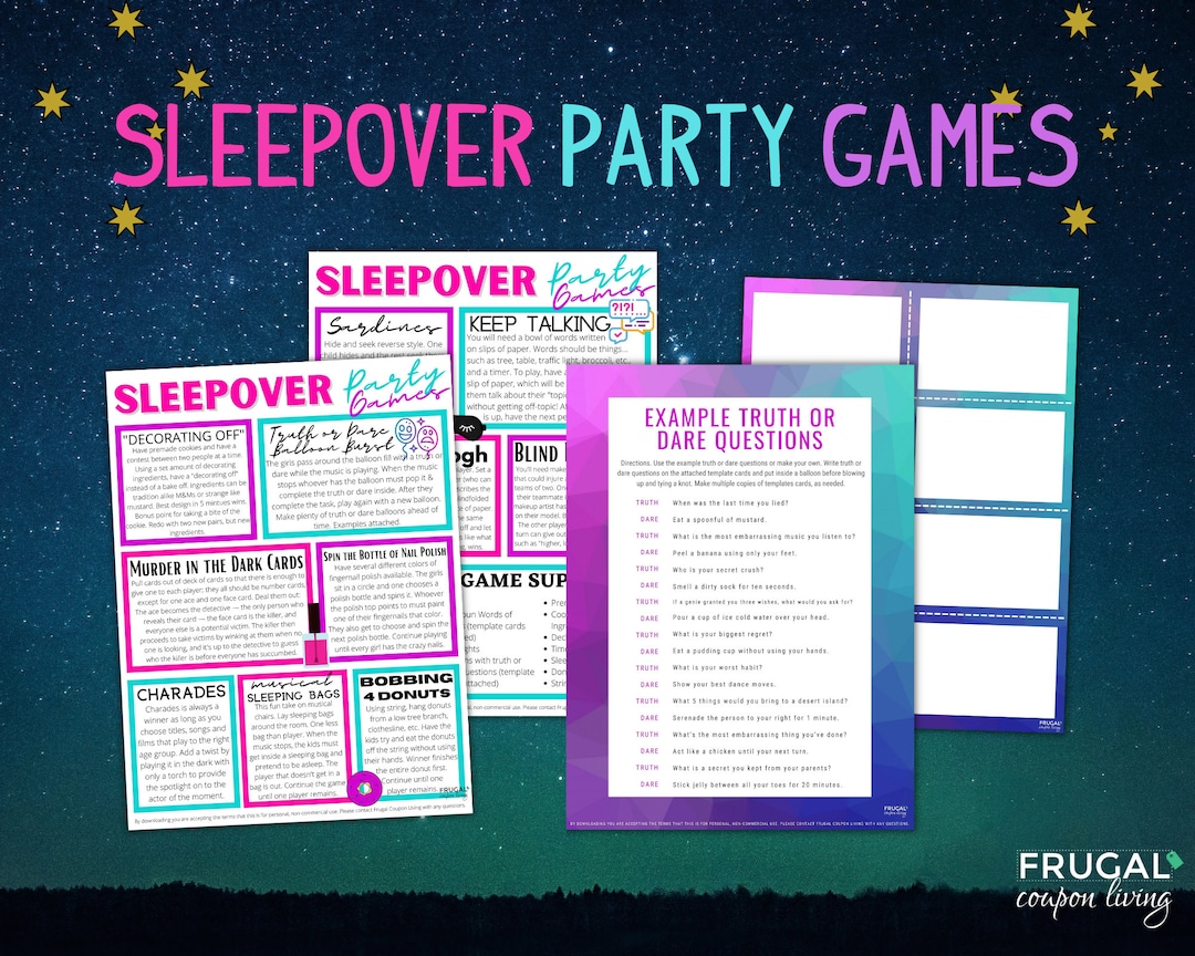 Sleepover Games for Girls 11 Sleepover Party Games for Kids - Etsy UK