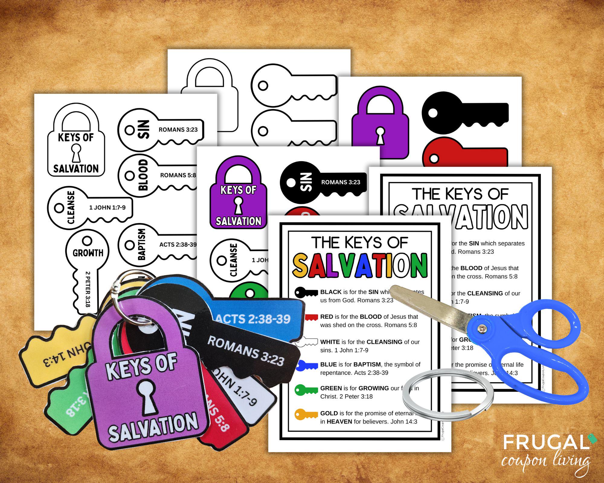 Keys of Salvation Craft for Kids, Color Gospel Printable Salvation Card ...