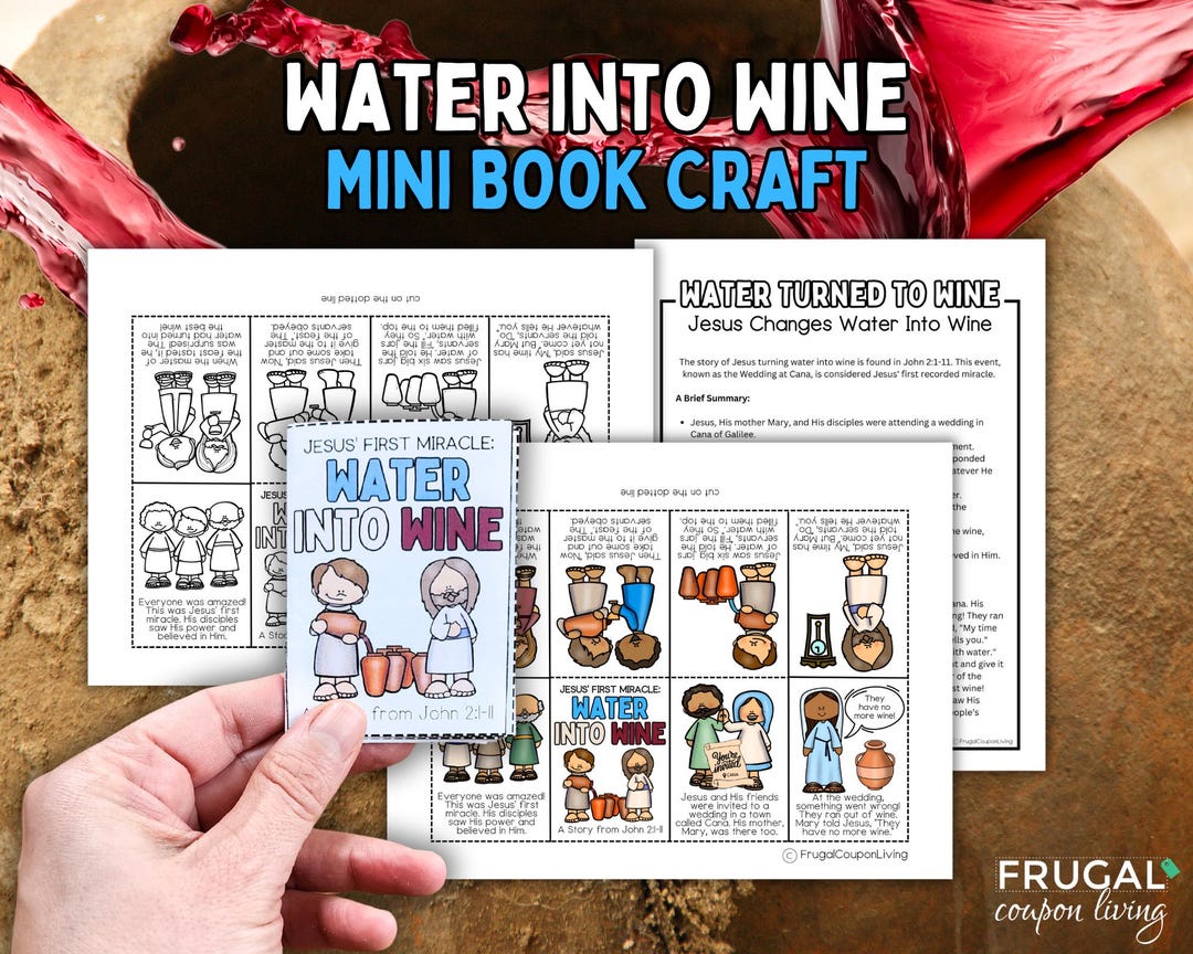 Jesus Turns Water Into Wine Mini Book for Kids, Miniature Bible Story ...