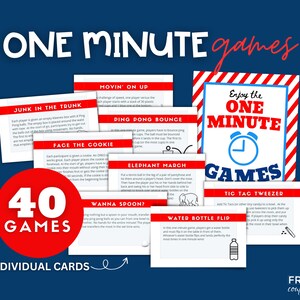 One Minute Game Cards, 40 Fun Minute Games for Kids + Adults,| 60 ...