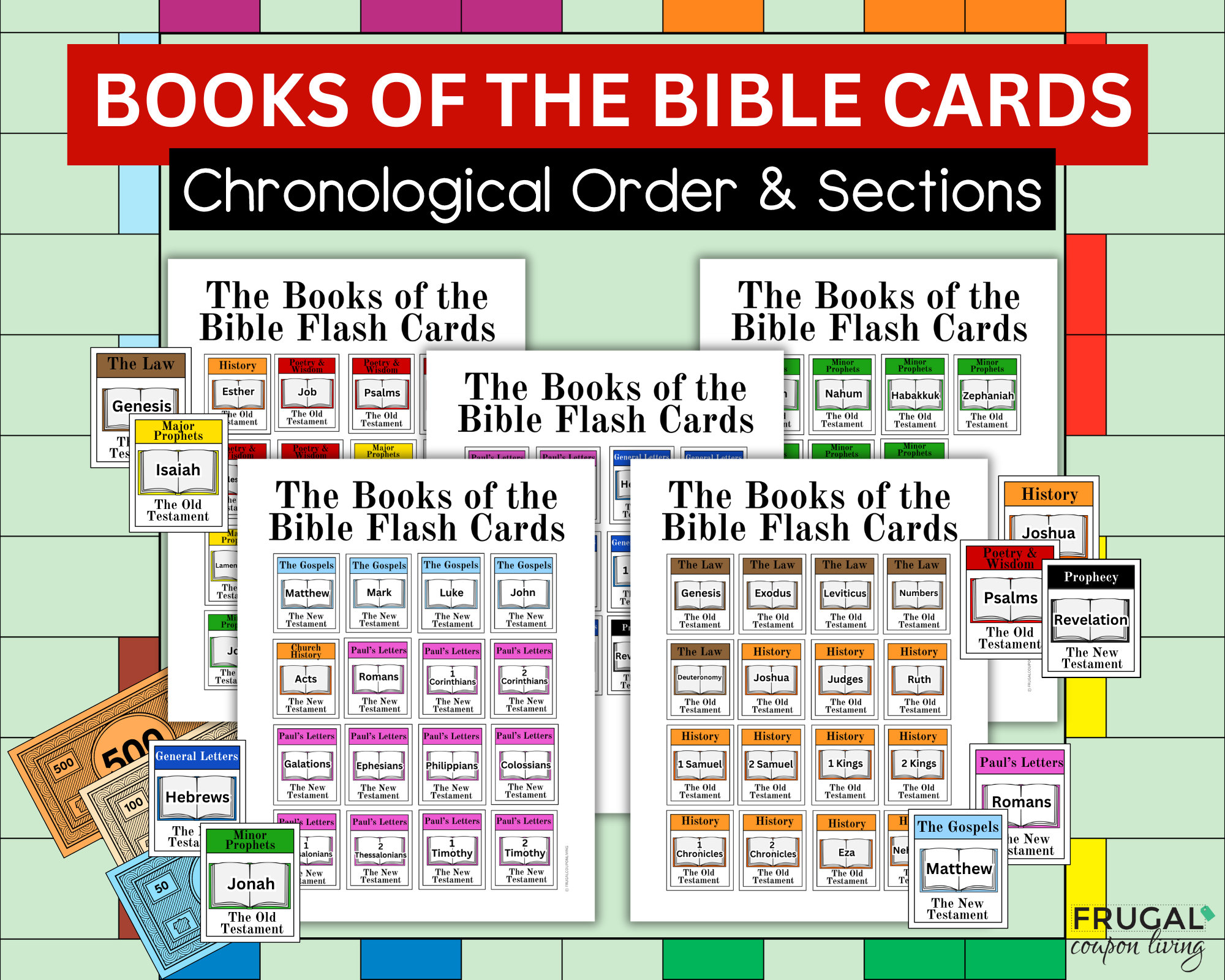 Books of the Bible Memory Game Flashcards, Posters, & Trivia Cards, 66 ...
