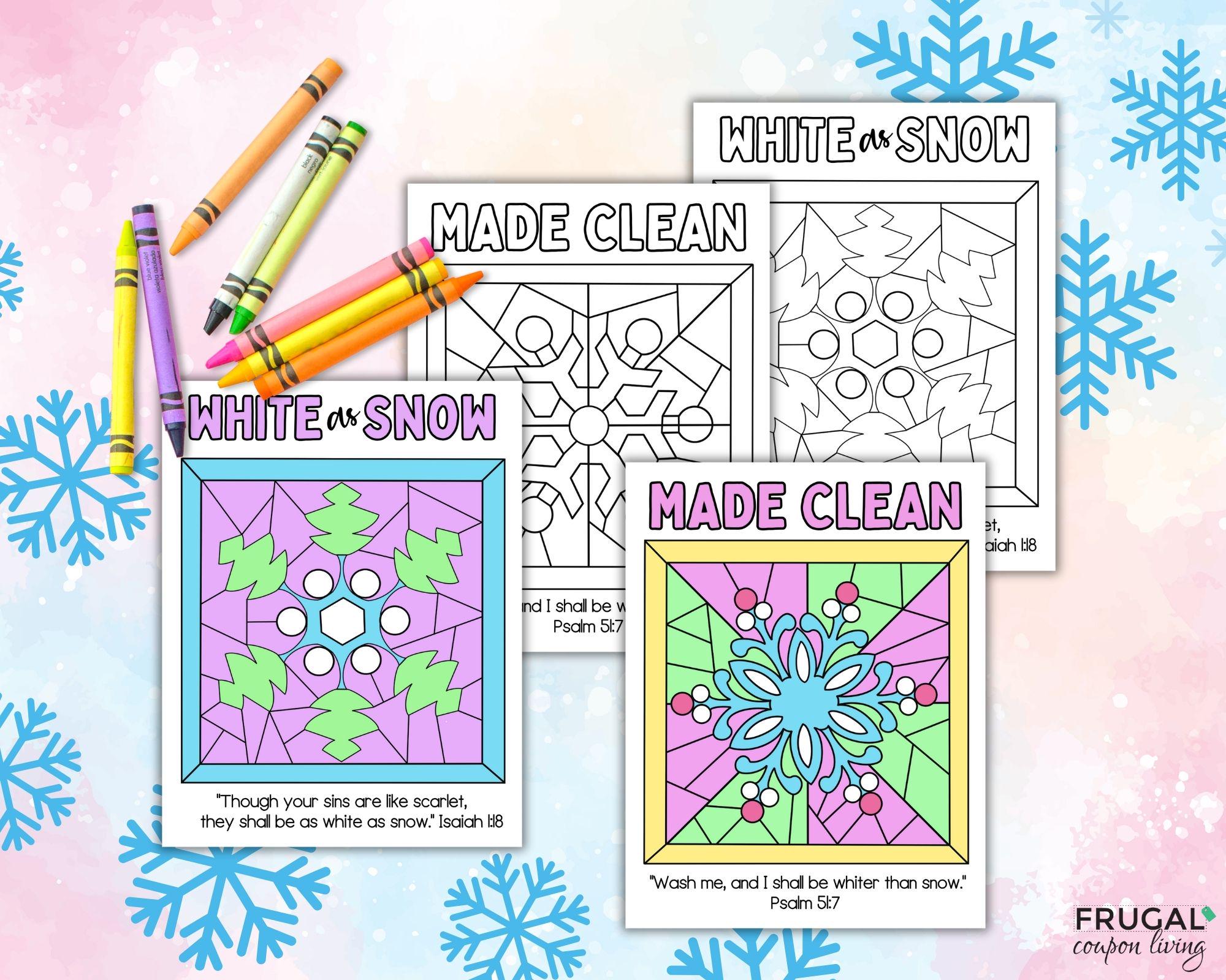White as Snow Snowflake Bible Craft for Kids, Mosaic Coloring Pages on ...