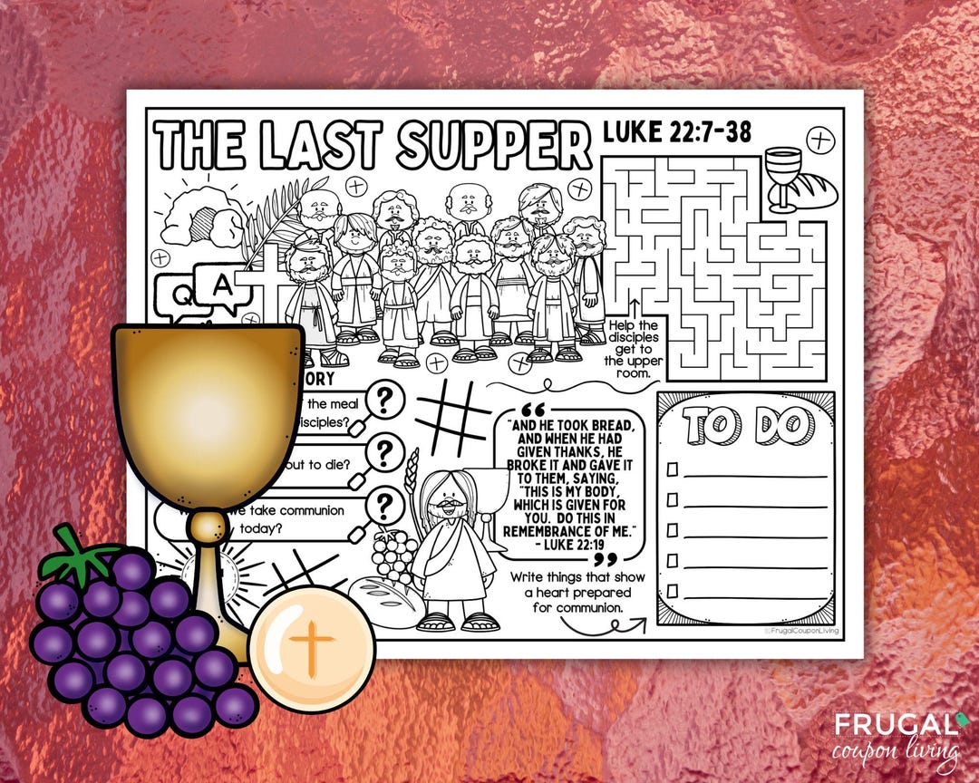 Last Supper Activity Mat, Jesus Last Supper Bread and Wine, Maundy ...
