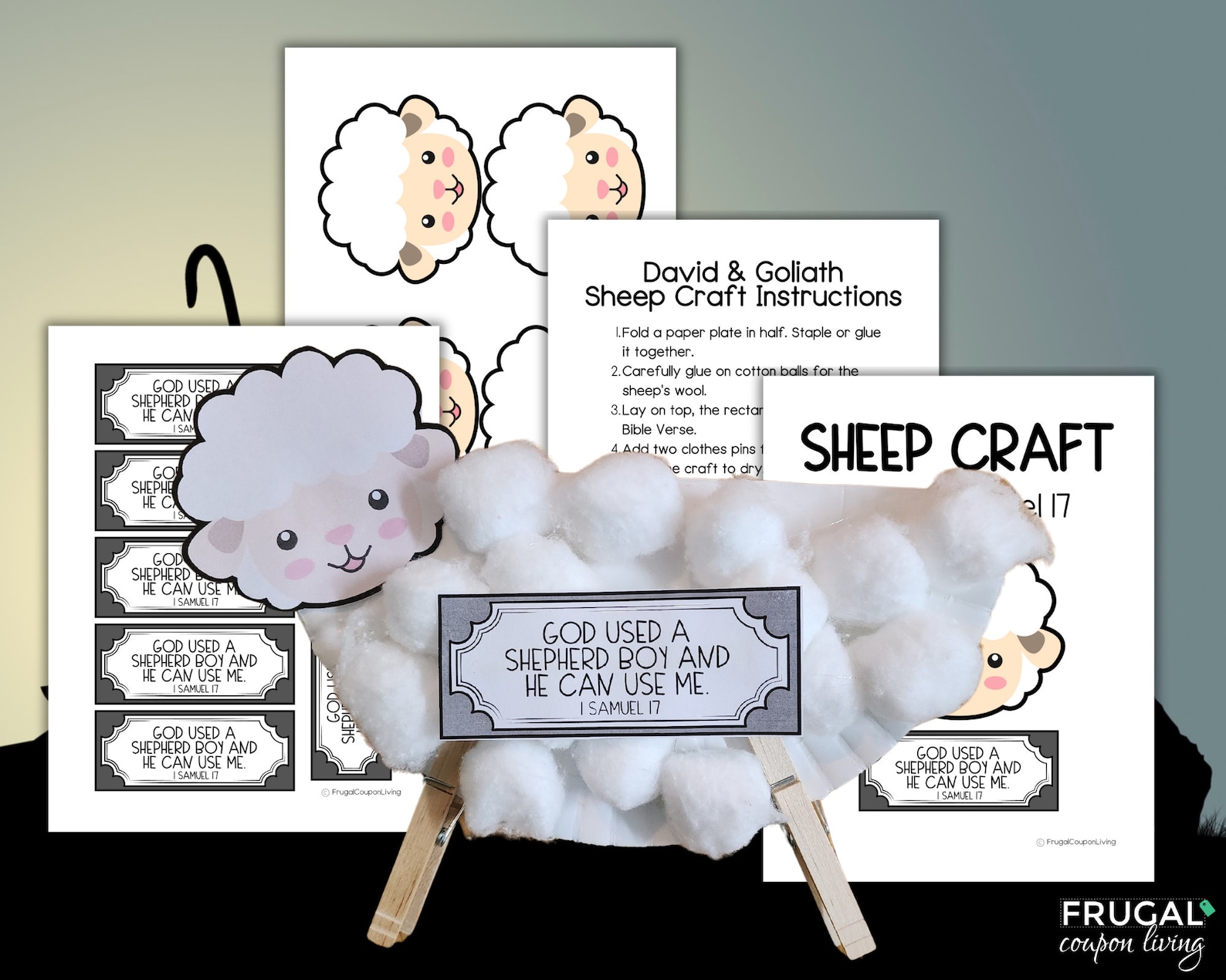 David and Goliath Bible Craft for Kids, David the Shepherd Boy Sheep ...