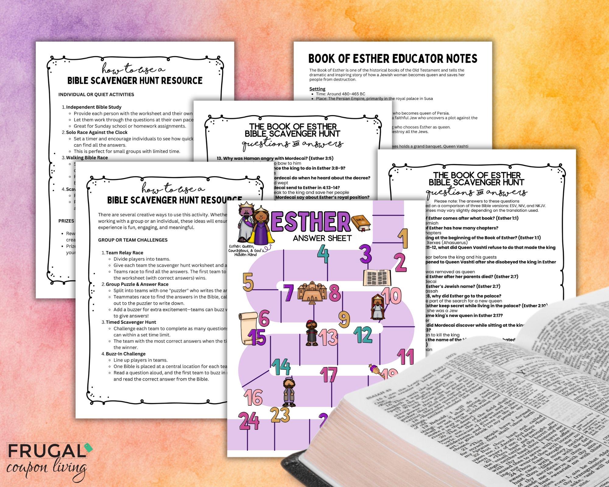 Esther Bible Scavenger Hunt, Book of Esther Bible Study, Queen Esther ...