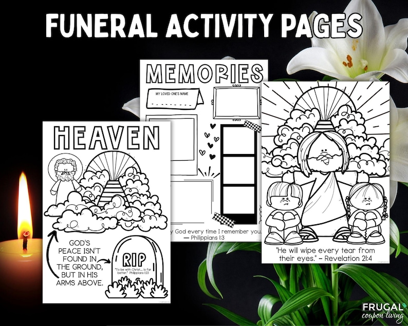Christian Funeral Coloring Pages for Kids, Faith-based Funeral Activity ...