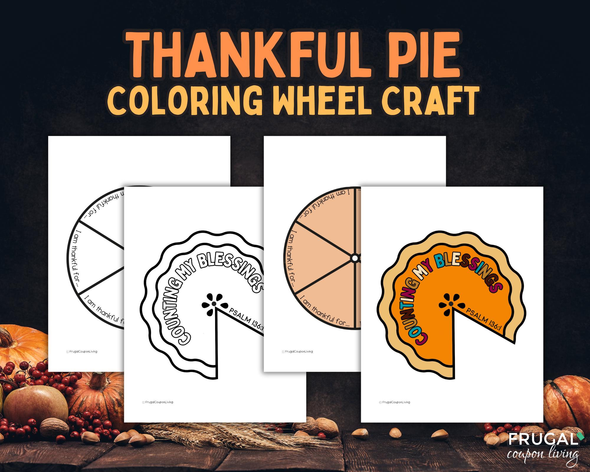 Thankful for Thanksgiving Coloring Wheel Craft, Kids Gratitude Activity ...