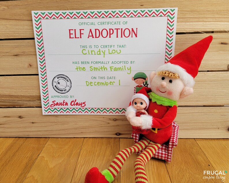 Official Elf Adoption Certificate Printable for Boy Girl or - Etsy