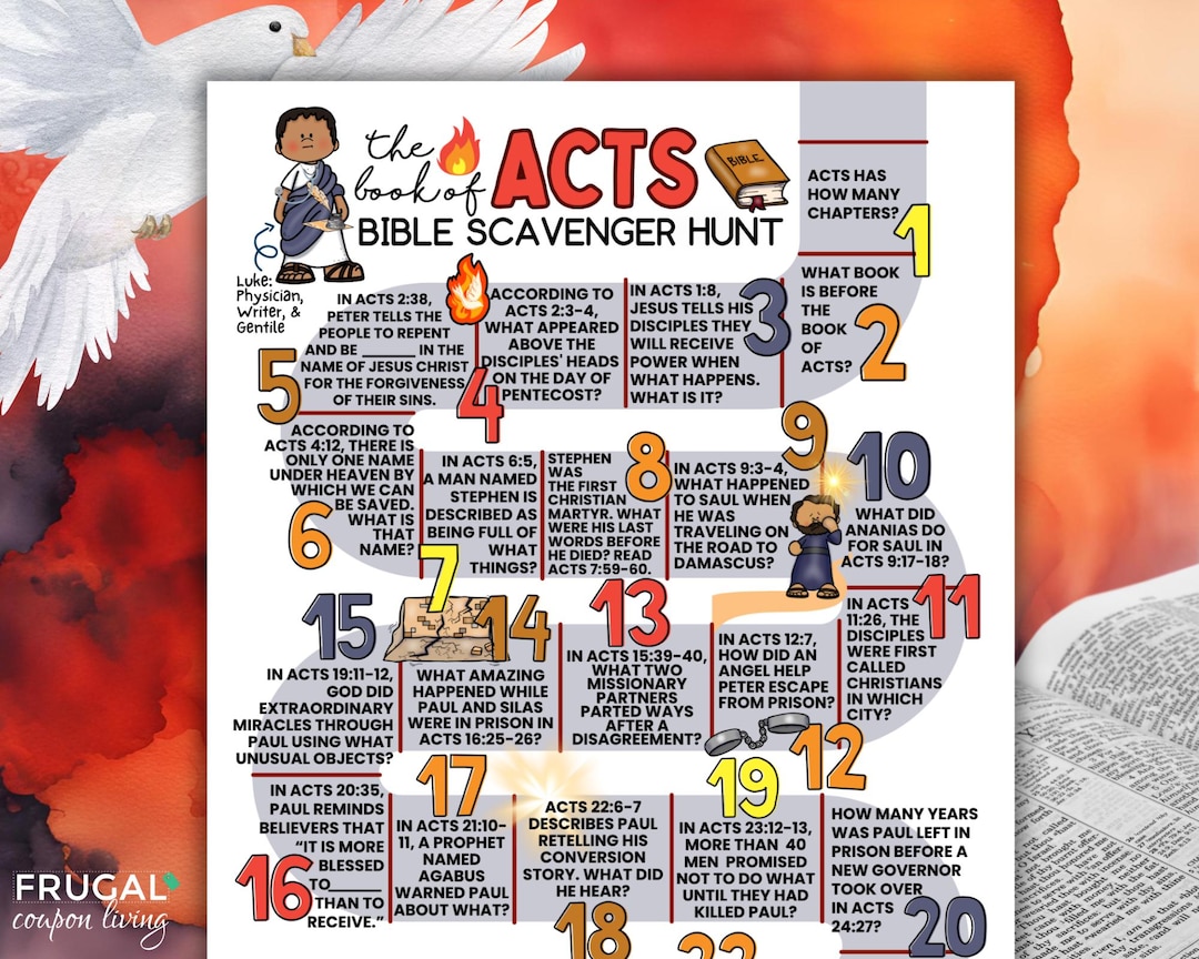 Acts Bible Scavenger Hunt, Book of Acts Activity Printable, Acts Bible ...