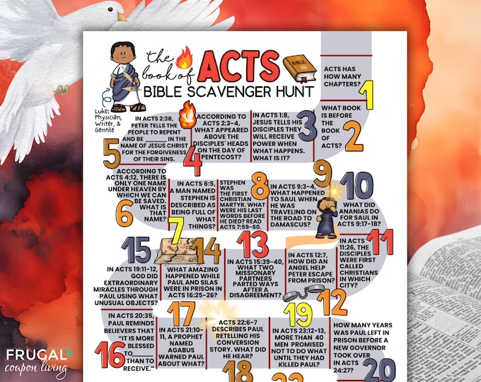 Acts Bible Scavenger Hunt, Book of Acts Activity Printable, Acts Bible ...