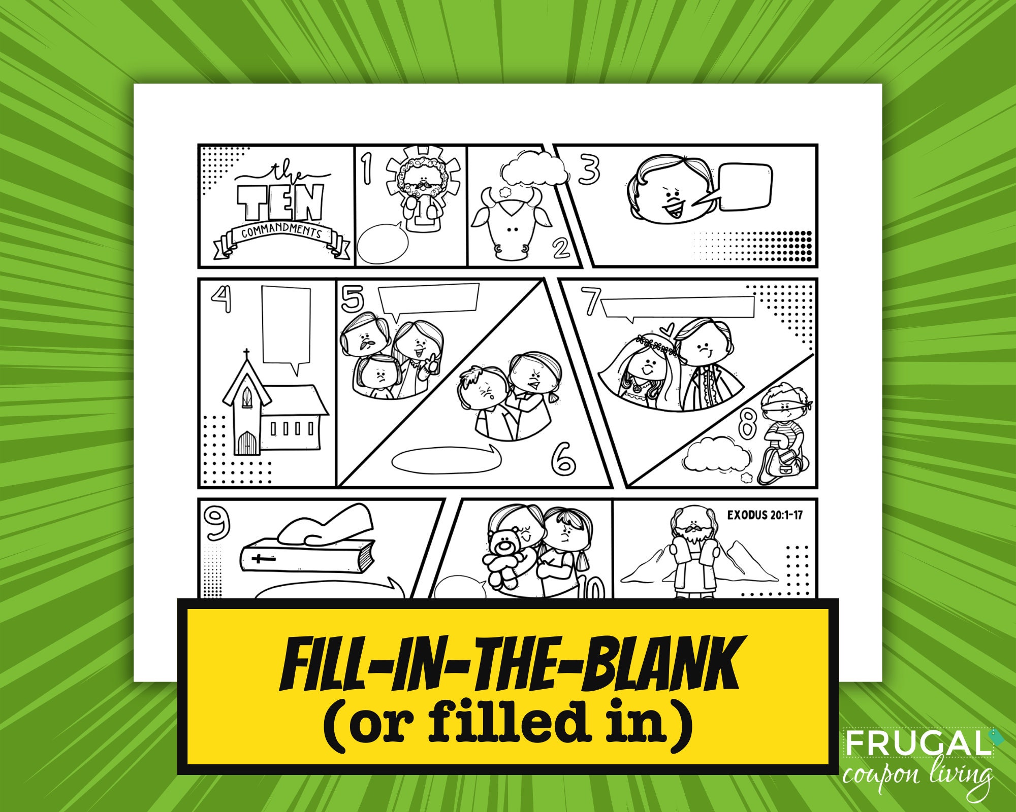 Ten Commandments Bible Comic Strip Printable, Old Testament Comic Art ...