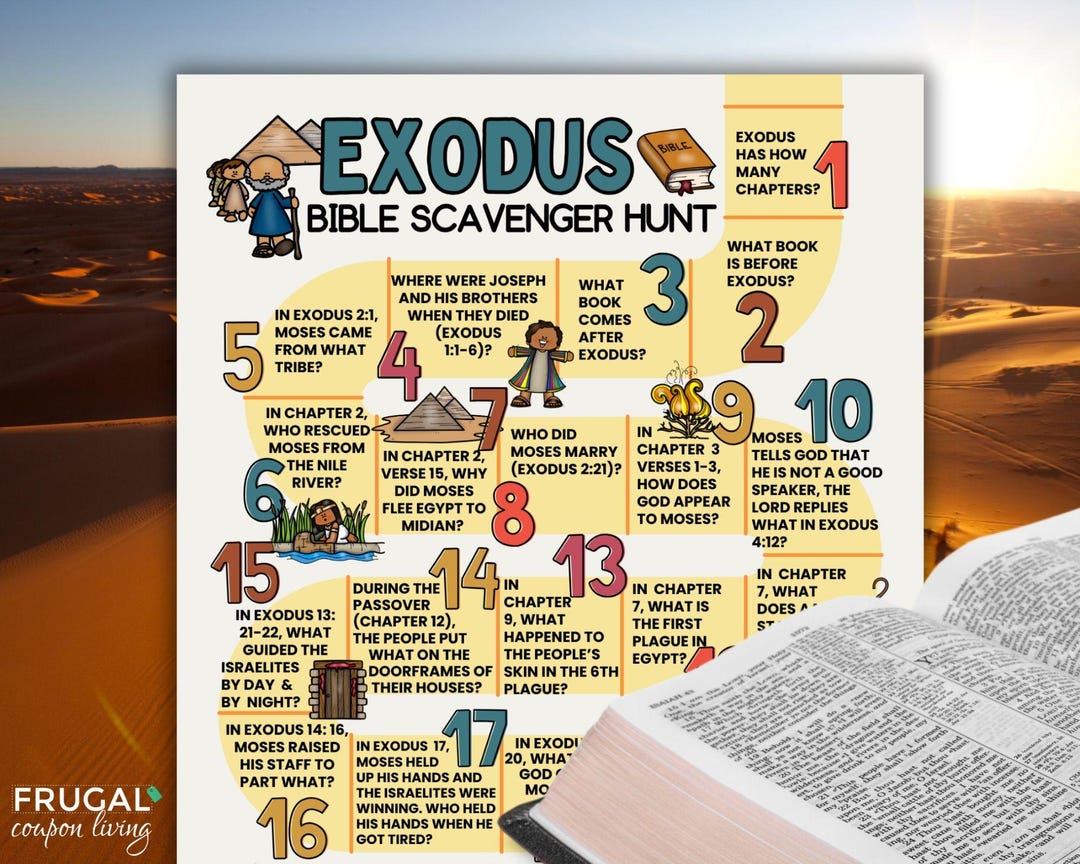 Exodus Bible Scavenger Hunt, Book of Exodus Trivia, Old Testament Bible ...
