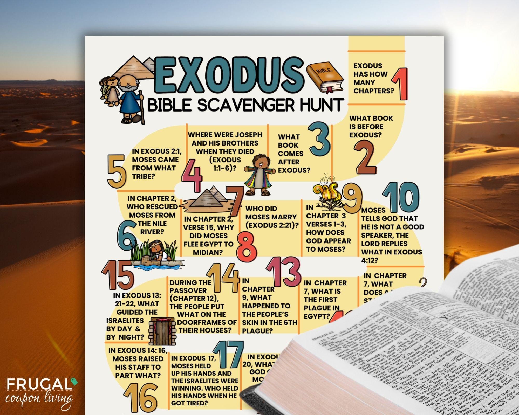Exodus Bible Scavenger Hunt, Book of Exodus Trivia, Old Testament Bible ...