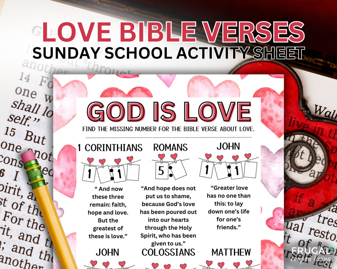Bible Verses on Love Printable for Kids, Sunday School Valentine's Day ...