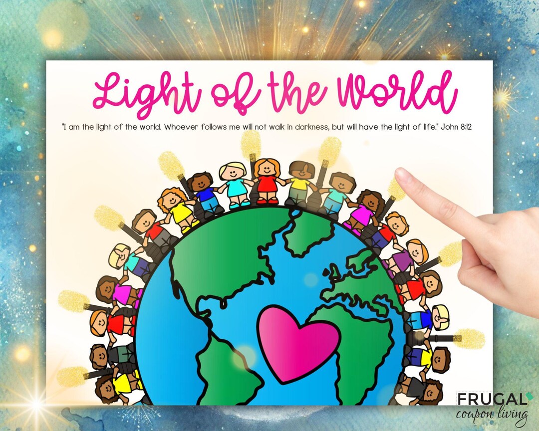 Light of the World Fingerprint Art Printable, God's Creation Earth Day ...