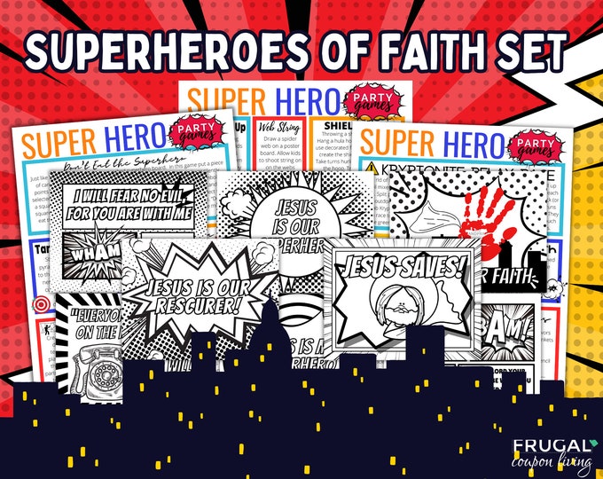 Superhero Bible Verse Coloring Pages Set of 8, Kids Scripture Coloring ...